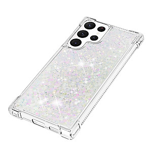 LEMAXELERS Compatible with Samsung S22 Ultra Case, Bling Glitter Liquid Case Floating Quicksand Shockproof Protective Sparkle Silicone Soft TPU Case for Samsung Galaxy S22 Ultra. YBL Love Silver Pink