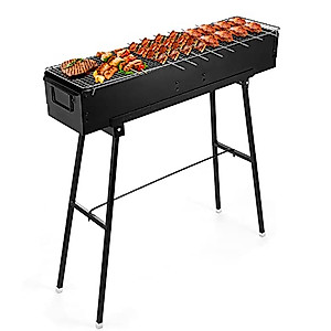 IRONWALLS Portable Charcoal Grill 32 Inch, Black Folding Stainless Steel Barbecue Grill for Outdoor Cooking, Large Lamb Skewer Grill for Patio, Party, Picnic, Travel, Camping, Home & Commercial Use