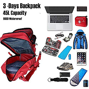 LHI Military Tactical Backpack for Men and Women 45L Army 3 Days Assault Pack Bag Large Rucksack with Molle System - Red