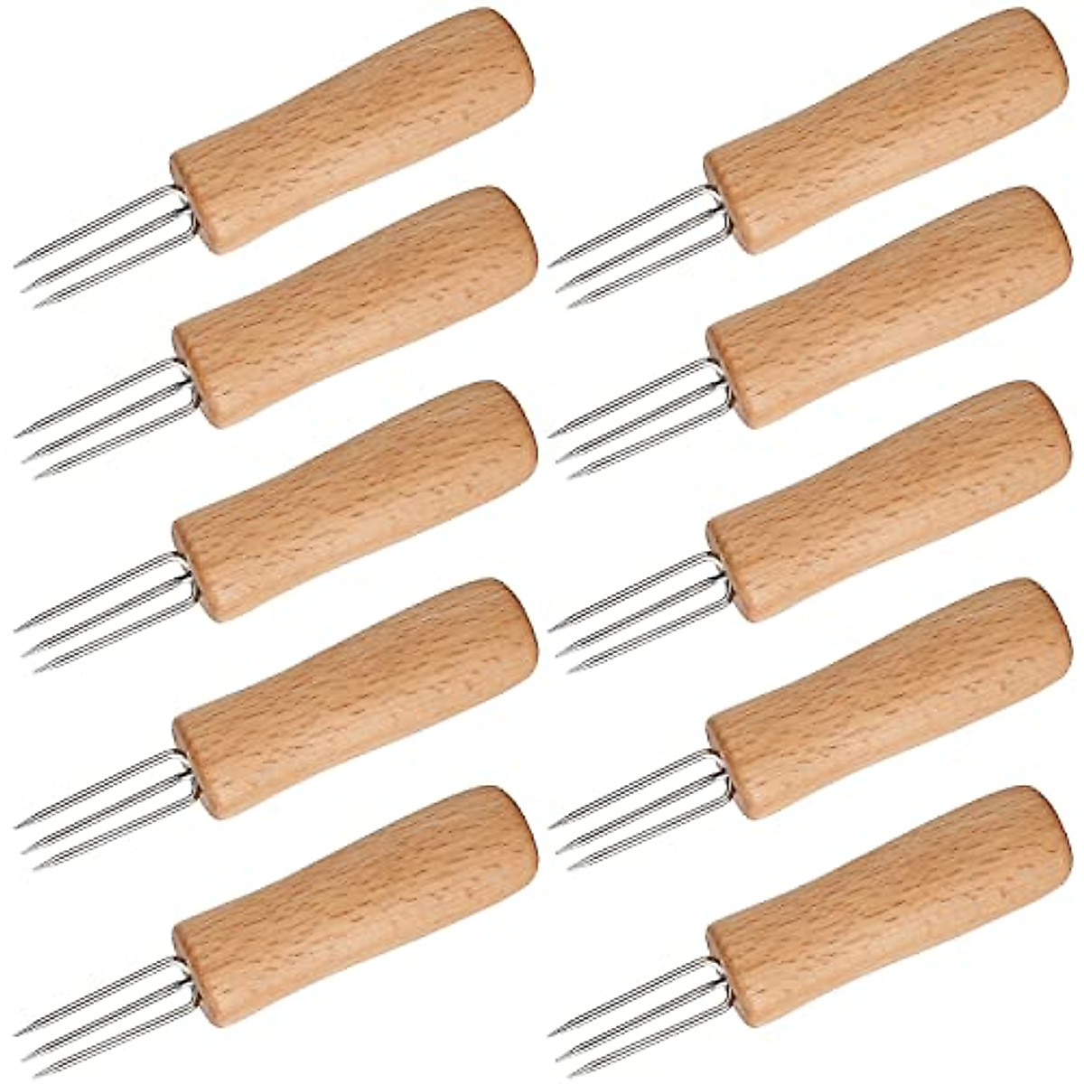 Corn Cob Holders Set of 10 Stainless Steel Corn On The Cob Holders with Wooden Handle Cob Skewers Corn Forks for BBQ Sweetcorn Roasted Meat Fruit