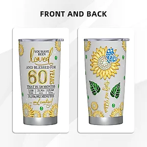 Vagaus Birthday Gifts for Women Tumbler 20oz, Birthday Decorations (60th Birthday Gifts for Women, 6.7"*3.4")