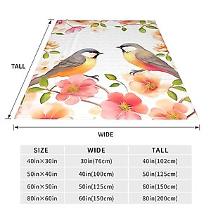 Flower and Bird Print Micro Fleece Blanket Throw Blanket Ultra-Soft Fuzzy Blankets Light Weight Cozy Blanket Warm Plush Blanket for Home Bedroom Sofa Office 40"x30"