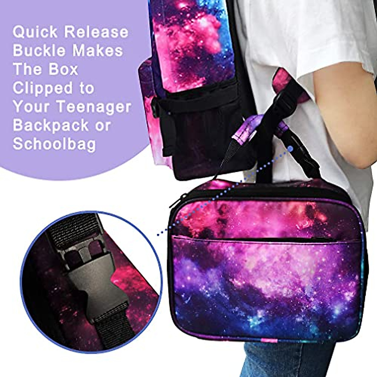 E-Clover Galaxy Backpack for Women/Men School Bookbag for Girls with Galaxy Lunch Boxes Lightweight Travel Daypack Purple Christmas Gifts