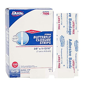 Dukal Butterfly Closure Strips. Pack of 100 Adhesive Wound Closure Bandages. Sterile Bandages for Wound Protection. Single use. Individually Wrapped. Easy to Apply.