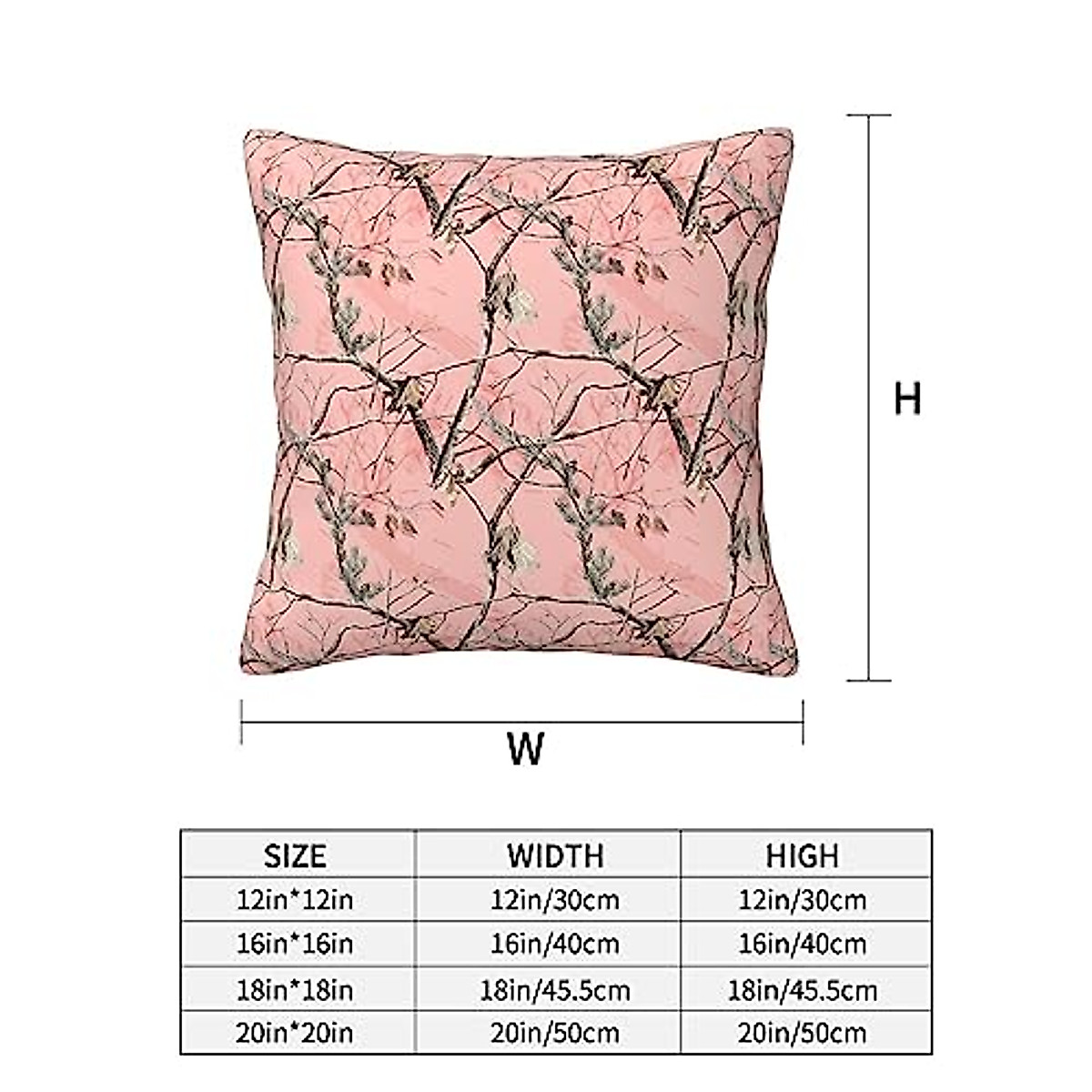 WURTON Pink Leaves Camo Print Throw Pillow Covers, Soft Square Cushion Case,for Sofa, Couch,Bed Chair-18 X 18 Inch