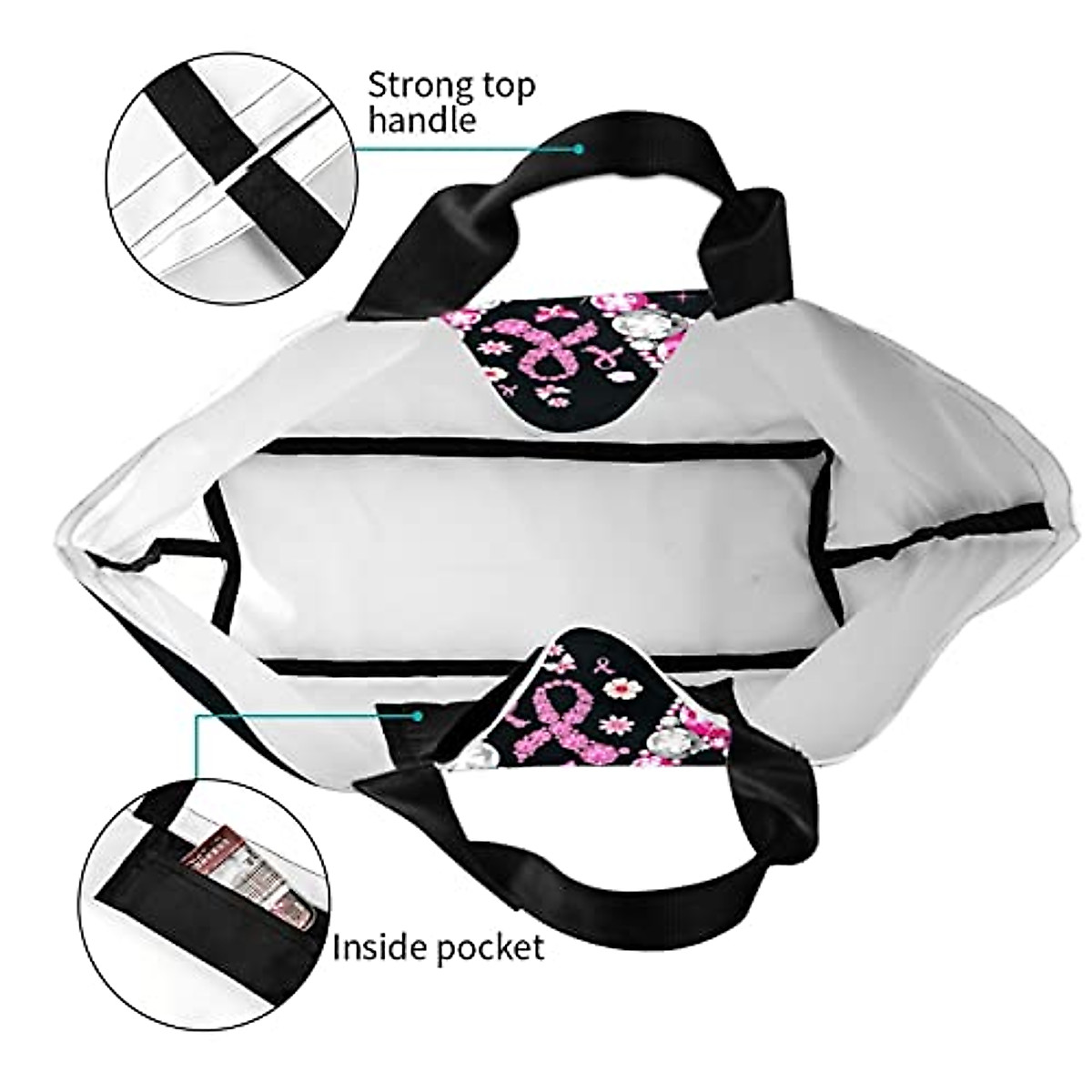 Coirtbom Crush Breast Cancer Awareness Tote Bag Ladies Cute Shopping Bag Large Capacity Shoulder Bag Work Fit Fashion Handbag Organizer