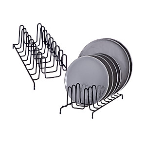 SIMPLEMADE Kitchen Dish Rack Organizer - 2 Wire Metal Cabinet Organizers and Storage Rack for Plates, Dishes, Pots, Pot Lids, Pan Lids, Container Lids - Shelf, Counter & Pantry Organization (Black)