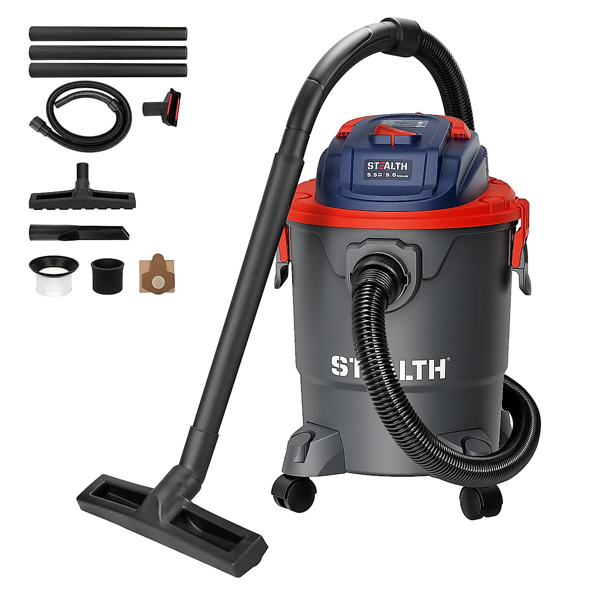 Stealth 3 in 1 Wet Dry Vacuum Cleaner, 5 Gallon 5.5 Peak HP, Portable Shop Vacuum with Blower, 1-1/4 inch Hose, ECV05P1