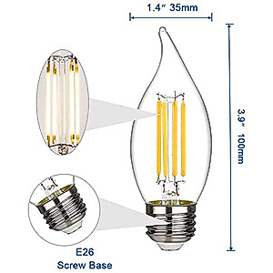 BORT C35/CA11 Chandelier led Light Bulbs, Dimmable 4W Equivalent to 40W LED Candelabra Bulbs, 2700K Warm White, E26 Standard Base LED Bulbs, Flame Tip (C35-E26-6 Pack)