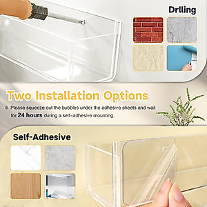 GTJ Acrylic Shelves, 4-Pack Spice Rack Wall Mount, Clear Book Shelves for Wall, Spice Organization, Vinyl Wall Mount, Cabinet, Pantry Door, Kitchen, Bedroom, Self-Adhesive and Drilling