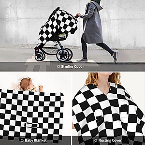 Baby Car Seat Cover Black and White Checkered Winter Carseat Canopies Cover Soft Breathable Infant Carseat Canopy for Infant Boys Girls#