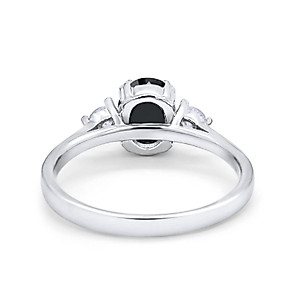 Simulated Black Cubic Zirconia Size-11 Three Stone Wedding Engagement Ring Oval Round Simulated Cubic Zirconia 925 Sterling Silver
