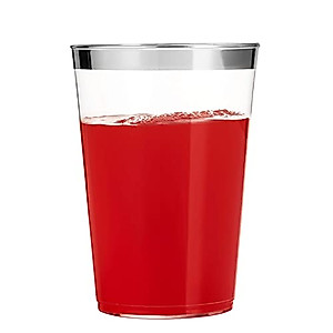 Munfix 100 Silver Plastic Cups 10 Oz Clear Plastic Cups Tumblers Silver Rimmed Cups Fancy Disposable Wedding Cups Elegant Party Cups with Silver Rim