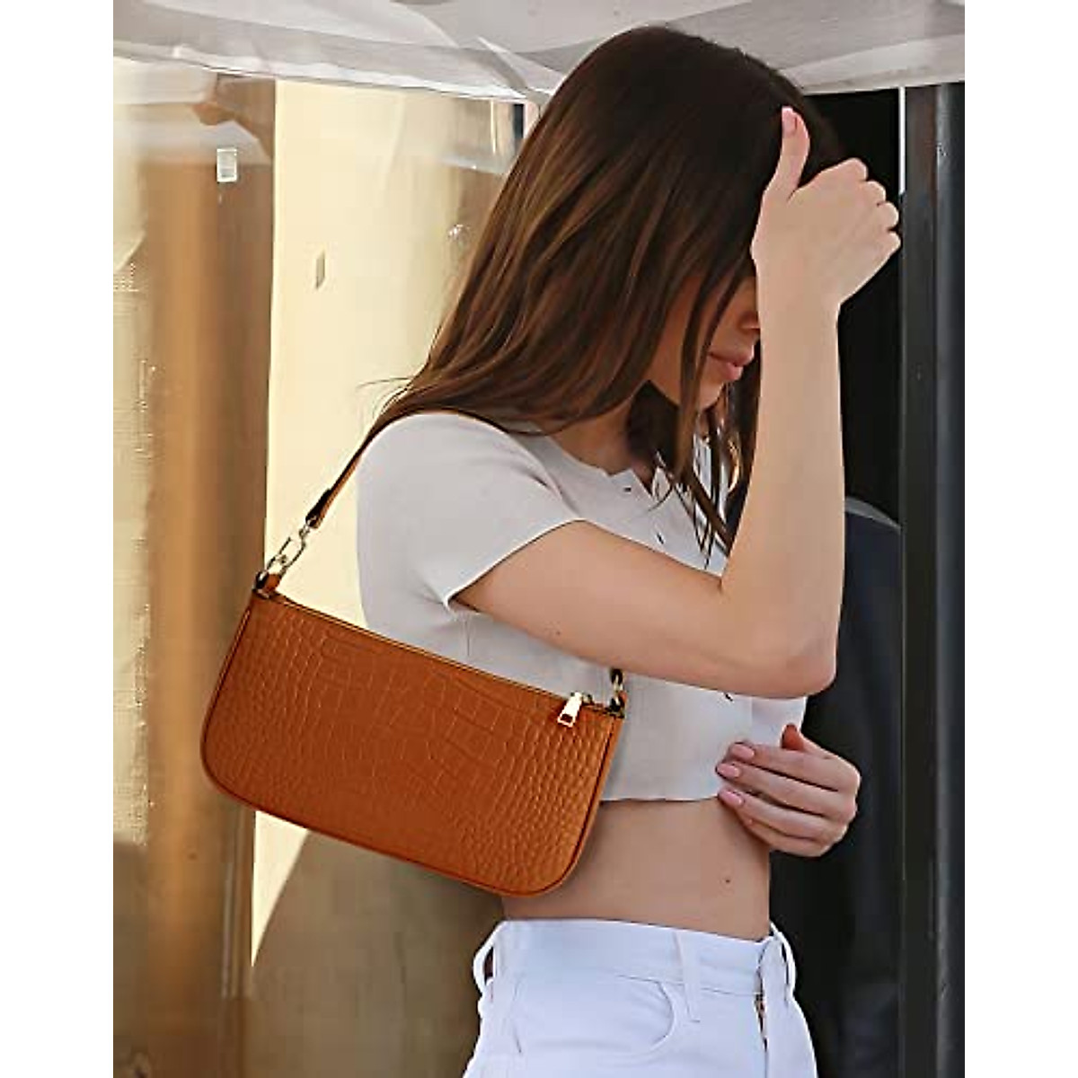 UTO Genuine Leather Croco Mini Purse for Women Fashion Clutch Handbag Girls Shoulder Bag