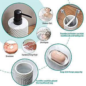 Bathroom Accessories Set 4 Pcs Marble Look Resin Vanity Counter Countertop Accessory Sets Soap Dispenser Dish Toothbrush Holder Restroom Apartment Decor Stuff Kits Women Men Gift White