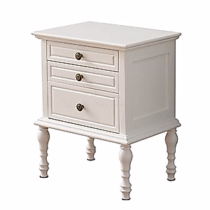 HIGOH Bedside Table Solid Wood Bedside Table American Bedside Cabinet Light Luxury White Three Drawers Multi-Function Living Room Cabinet