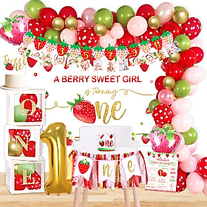 YSHMFEUX Strawberry 1st Birthday Decorations Party Supplies, Strawberry Sweet One Birthday Decor, Berry First Birthday Party Supplies, 1st Birthday g Girl Decoration
