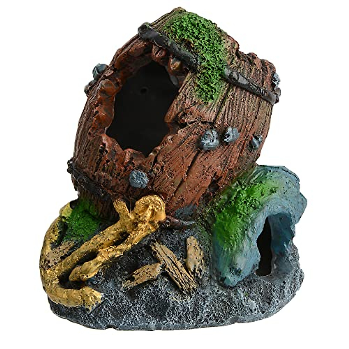 Saim Broken Barrel Aquarium Decorations,Resin Betta Cave Hideout Wood Trunk Log Hide Hut for Fish Tank Decor Fish Cave