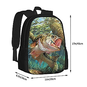 Aeoiba Business Laptop Backpack, Bass Fish Fishing Water Resistant College Bookpack Lightweight School Computer Bag, Casual Hiking Travel Daypack for Men Women Girls