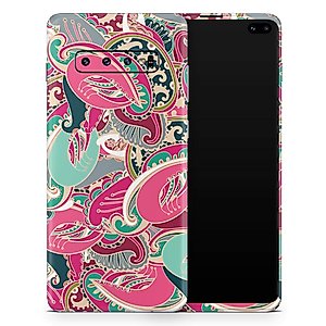 DesignSkinz Colorful Pink & Teal Seamless Paisley Protective Vinyl Decal Wrap Skin Cover Compatible with The Samsung Galaxy S20 (Screen Trim & Back Glass Skin)