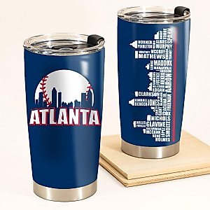Schian Atlanta City Skyline Legends Baseball Tumbler - Coffee Mug Insulated Tumbler With Lid - Mother's Day, Father's Day, Birthday, Christmas Gifts For Fans - 20 Oz| Stainless Steel
