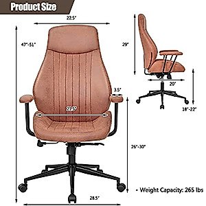 Giantex Ergonomic Office Chair, Suede Leather Office Chair, High Back Computer Desk Chair with Removable Padded Armrest for Executive Home Office, Executive Chair (Dark Brown)
