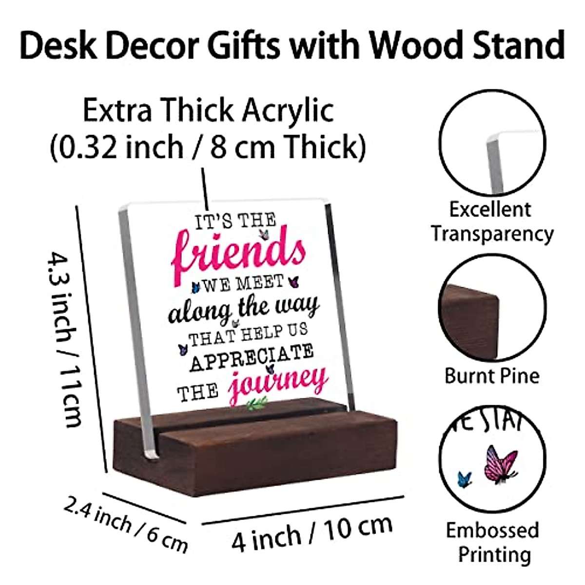 Friend Gifts for Women, Birthday Gifts for Friends, Friendship Gifts Desk Sign Keepsake with Wood Stand for Home Office