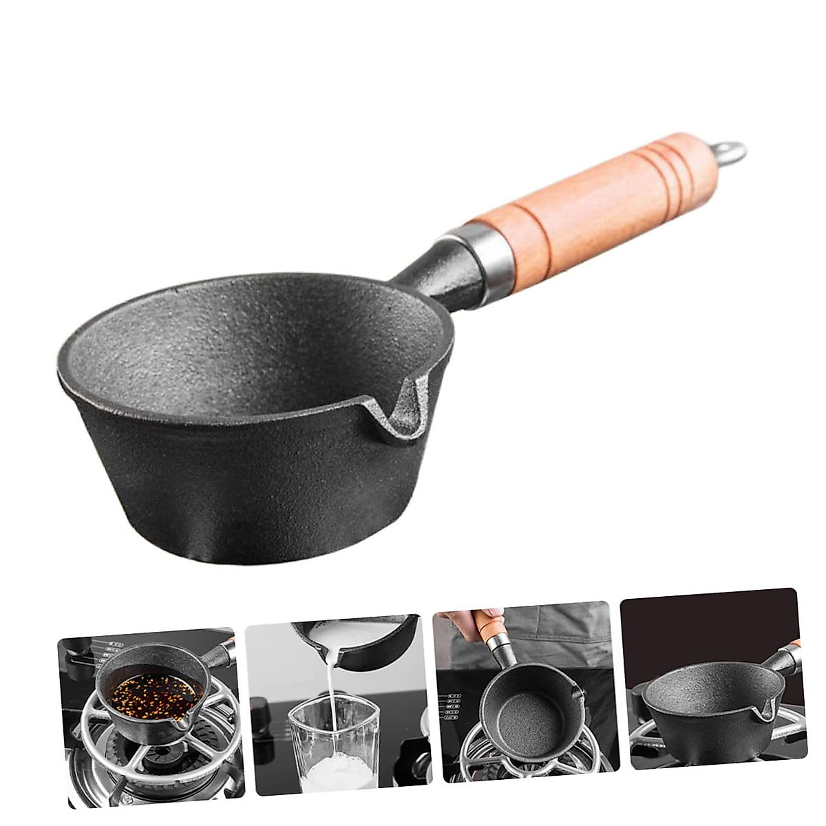 SHOWERORO Mini Hot Oil Pan Butter Warmer Pot Baking Heating Holder Lead Melting Pot Milk Pan Pasta Pot Milk Saucepan Cast Iron Pot Omelette Pan Frying Pan Small Tools Baby Wooden With Cover