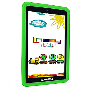 LINSAY 7" 2GB RAM 32GB Storage Android 12 Tablet with Green Kids Defender Case, Pop Holder and Pen Stylus
