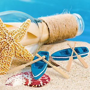 BESPORTBLE 6 Sets Miniature Rowboat Mini Blue Wood Boat with Oars Canoe Model Figurines Fairy Garden Miniatures Nautical Home Decorations (Boat+2 Paddles)