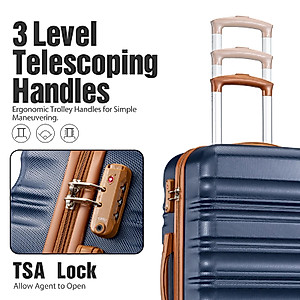 LONG VACATION Luggage Sets 20 IN Carry on Suitcase ABS Handshell Luggage 3 Piece Set with TSA Lock Spinner Wheels (NAVY, 20-Inch)