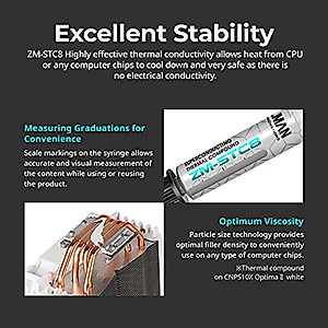 Zalman STC8 Thermal Paste, 1.5g Premium CPU Thermal Compound for All Processors, Heatsink, IC, Computer Processor, Cooler, GPU, Superconducting High Viscosity, 8.3 W/m-k, 350-480 Pa.s (ZM-STC8)