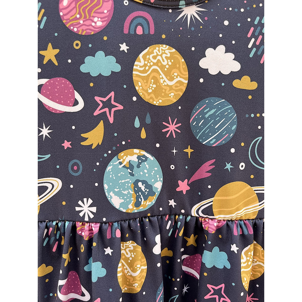 nebljgo Little Girls Dress Flutter Sleeve Toddler Baby Girl Sundress Summer Apparel Space Planets Pearl Dress (6/7T) White