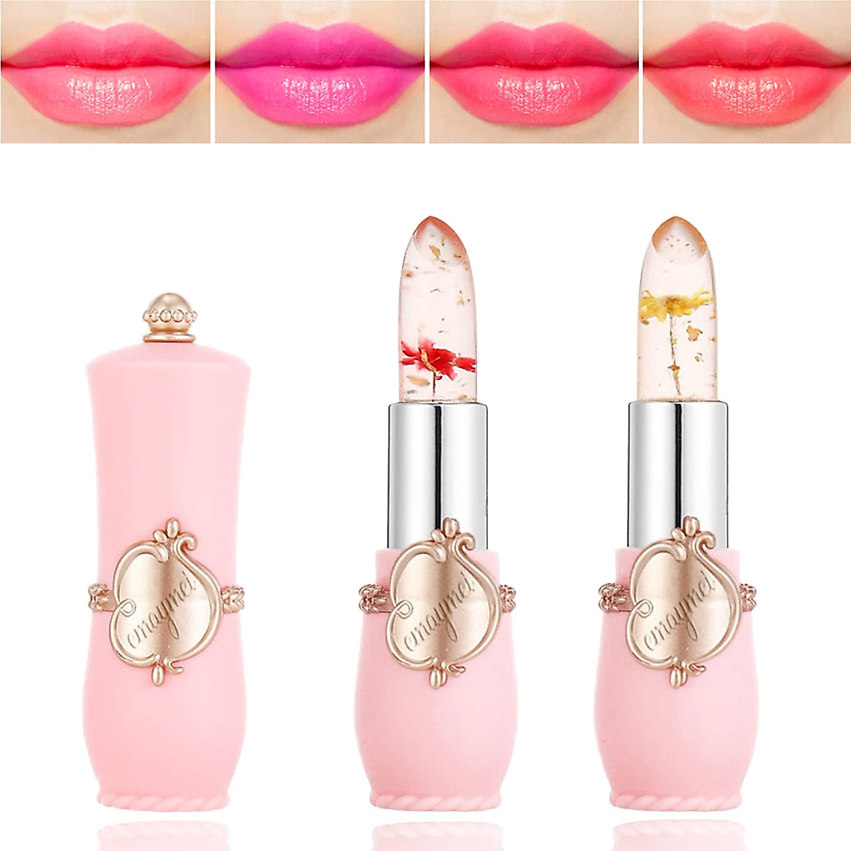 2 Pack Crystal Flower Jelly Lipstick,PH Magic Temperature Color Change Lipstick Lip Gloss,Lip Stick,Long Lasting Nutritious Moisturizing Color Change Changing Tinted Lip Balm Lipstick Set (3+4)
