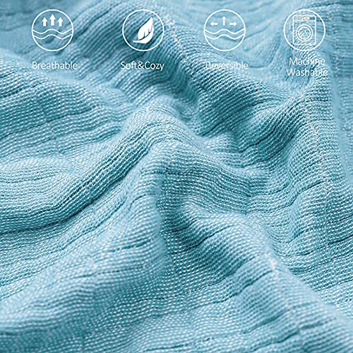SE SOFTEXLY Cotton Muslin Blankets 4-Layer Blue Blankets for Bed Couch,Thermal Blanket for Adults Lightweight Soft Breathable Throw Blanket for All Season Gauze King Size Blanket(90"x 102",Light Blue)