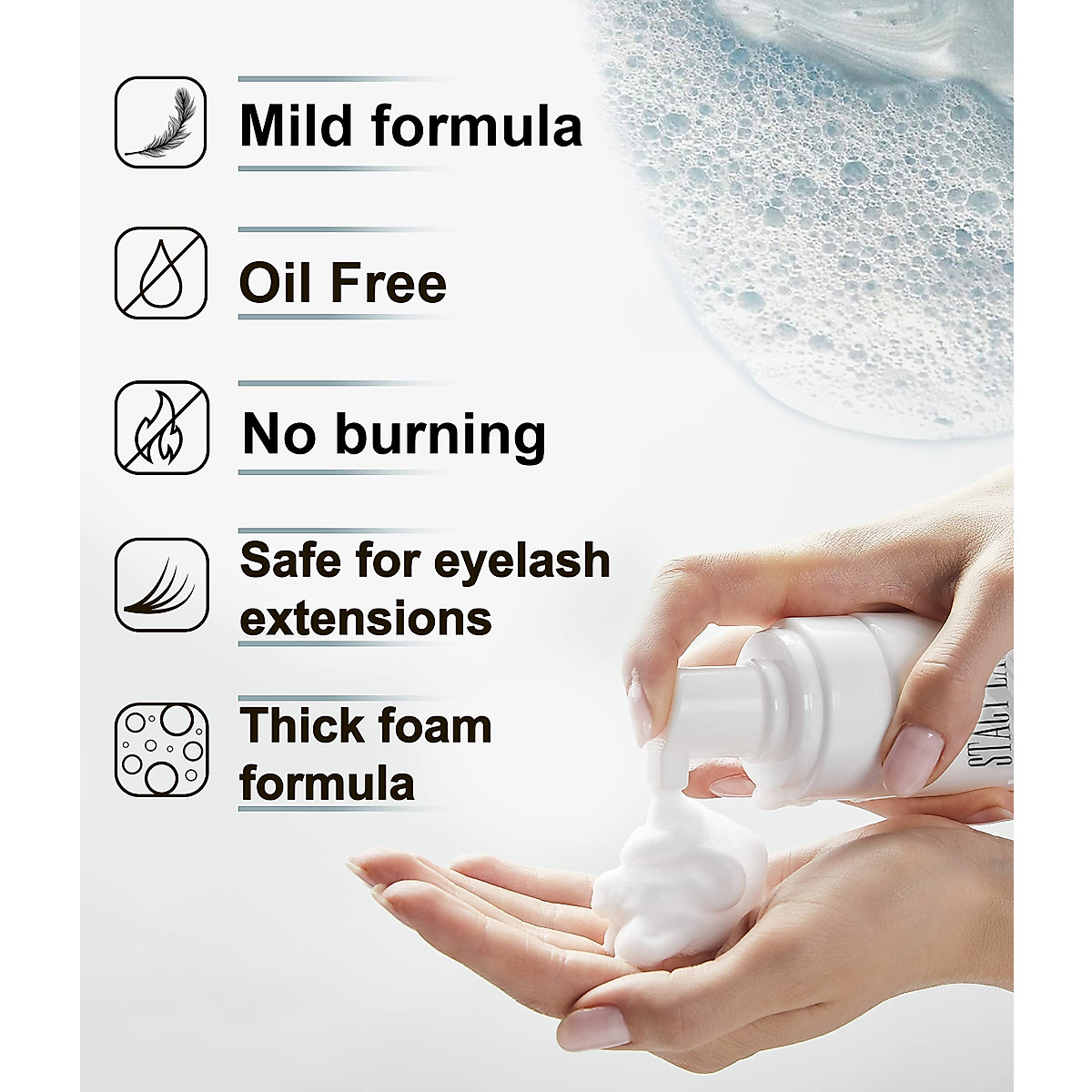 STACY LASH Eyelash Extension Shampoo + Brush / 1.69 fl.oz / 50ml / Eyelid Foaming Cleanser/Wash for Extensions & Natural Lashes/Safe Makeup Remover/Supplies for Professional & Home Use