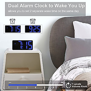 Loud Alarm Clock for Bedrooms - Small Digital Desk Clock with Large Display, TypeC&USB Charger, Dual Alarms, Dimmers, Snooze, Battery Backup, Night Light Compact Clock for Heavy Sleeper, Adults, Kids