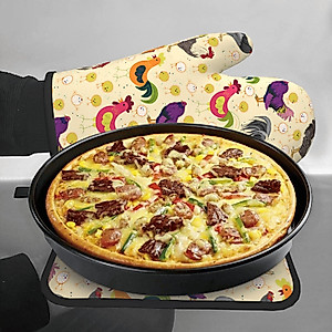 DEYIMERI Chickens Rooster Oven Mitts and Pot Holders Sets,Heat Resistant Oven Gloves with Hanging Loop for Safe Kitchen,Cooking,Baking,Grilling