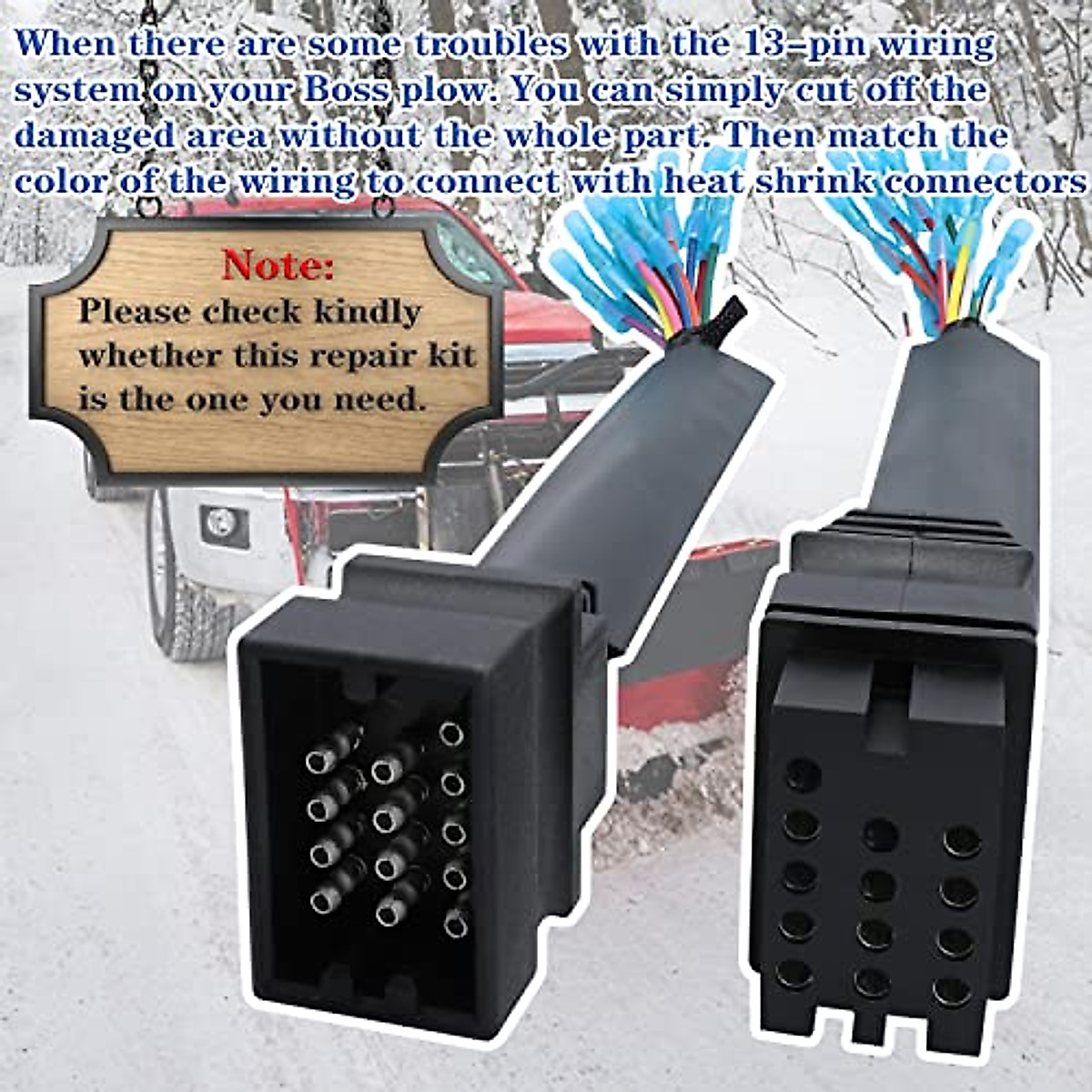 WYPabiqis MSC04753 MSC04754 Boss Plow Harness Repair, Boss Plow Plug, Snow Plow Wiring Harness Repair Kit for BOSS Snowplow Blade