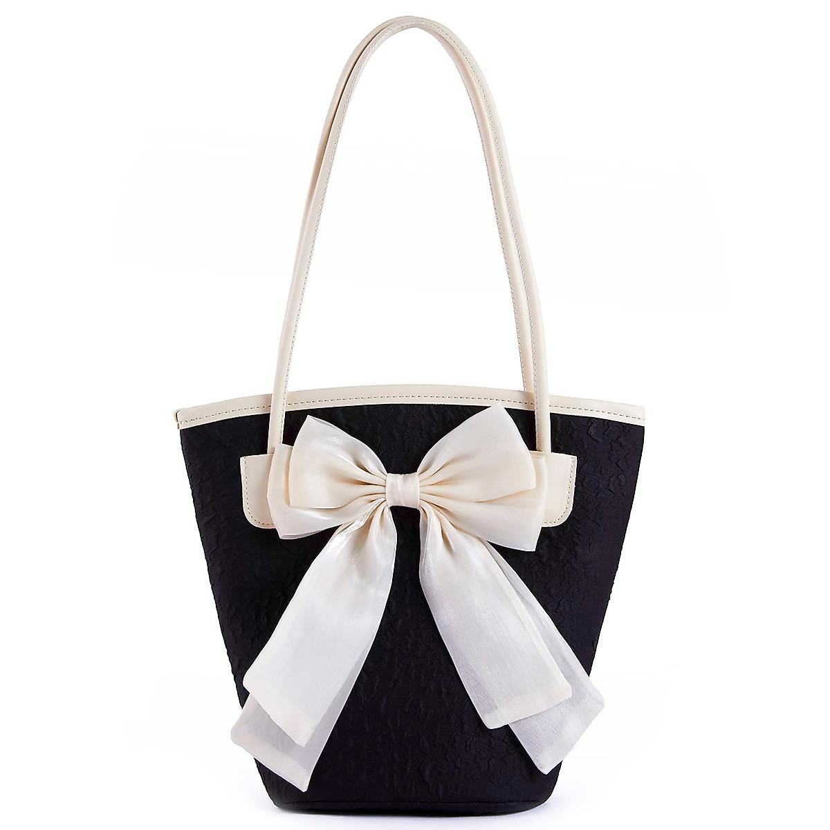 XMLIZHIGU PU Leather Purse for Womens Handbag Top Handle Shoulder Bag Tote Bucket Bag Bow Bag Black HDJ02