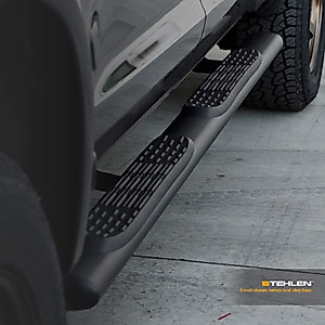 Stehlen 733469497127 Compatible with 1999-2016 Ford F250 / F350 / F450 / F550 Superduty Super (Extended) Cab 5" Oval Side Step Nerf Bars - Matte Black