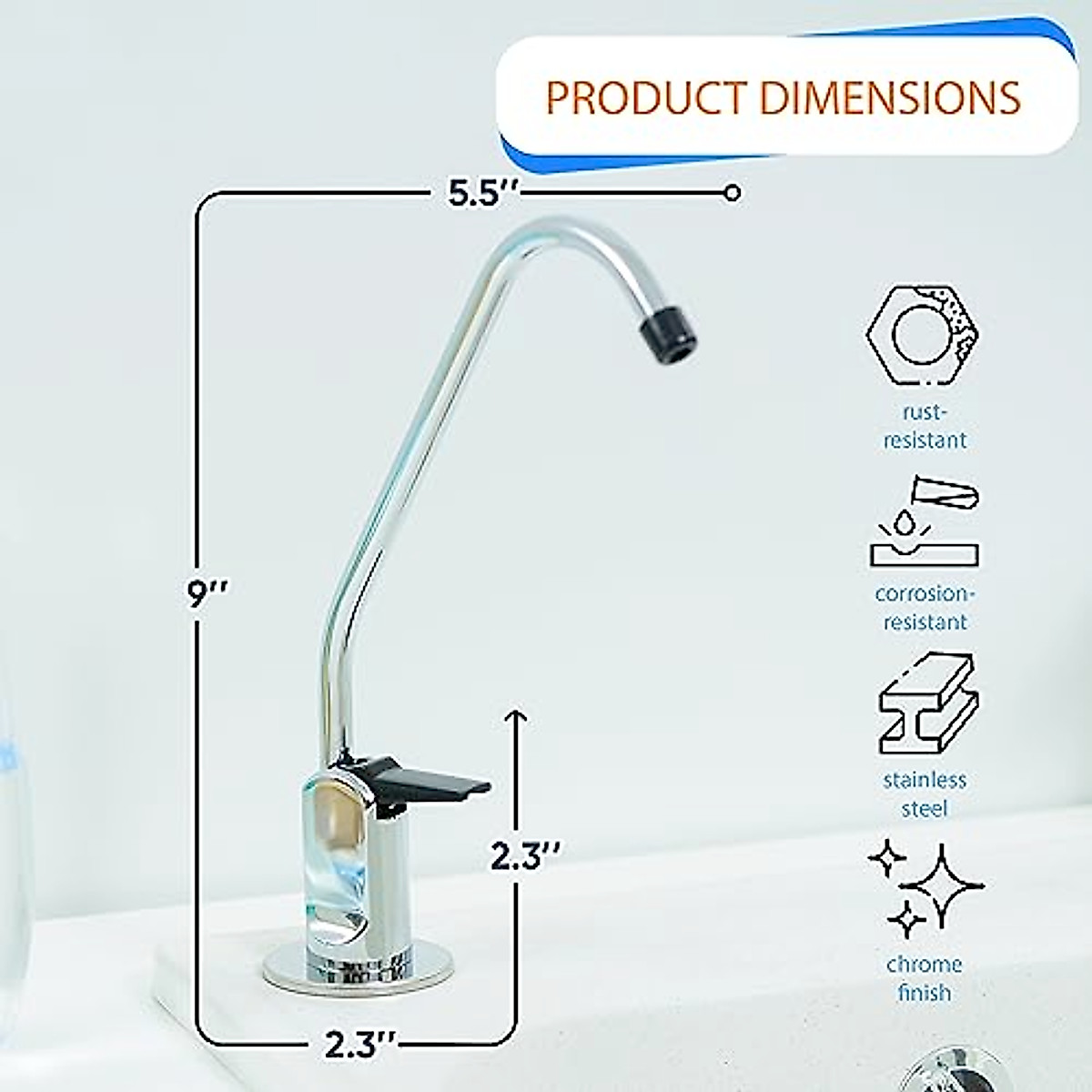 Aquaboon Non-Air Gap RO Faucet - Reverse Osmosis Faucet Chrome Finish - Drinking Water Faucet for Kitchen Sink fits Water Filtration System - Filtered Water Faucet Stainless Steel - Beverage Faucet