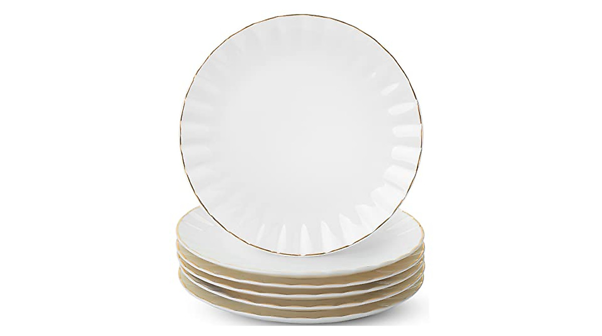 BTaT White Dessert Plates Set of 6 - Elegant Porcelain