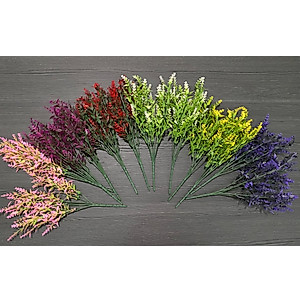 STYLIFING 12 Bundles Artificial Flowers, UV Resistant No Fade Fake Flowers Outdoor Faux Lavender Plastic Plants for Garden Porch Window Box Décor