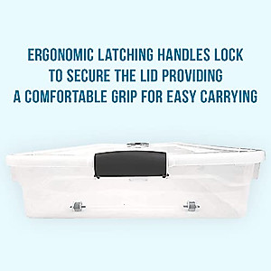 HOMZ Large 56 Quart Full/Queen Stackable Underbed Clear Plastic Ergonomic Latching Storage Container with Rolling Wheels, 2 Pack