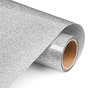 TransWonder Silver Glitter HTV S Glitter Heat Transfer Vinyl - 12in.x5ft Glitter Iron on Vinyl for Cricut T Shirts Gifts for Easter (Silver)