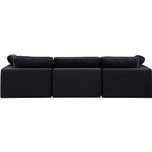 Meridian Furniture 189Black-S119 Comfy Collection Modern | Contemporary Upholstered Modular Sofa with Soft Black Velvet, Down Feather Cushions, 119" W x 40" D x 34.5" H, Black