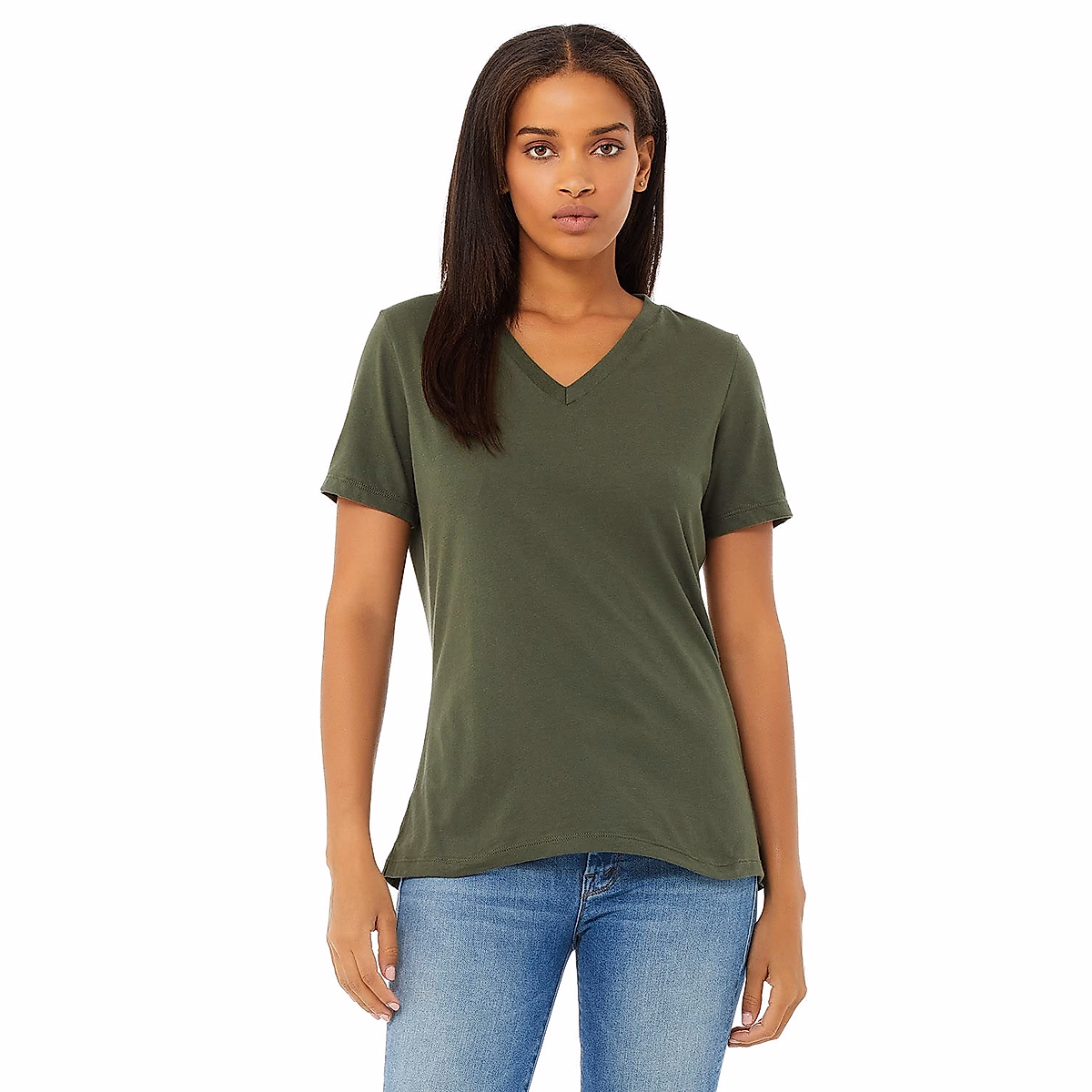 Bella Canvas - Women’s Relaxed Jersey V-Neck Tee - 6405 - XL - Military Green