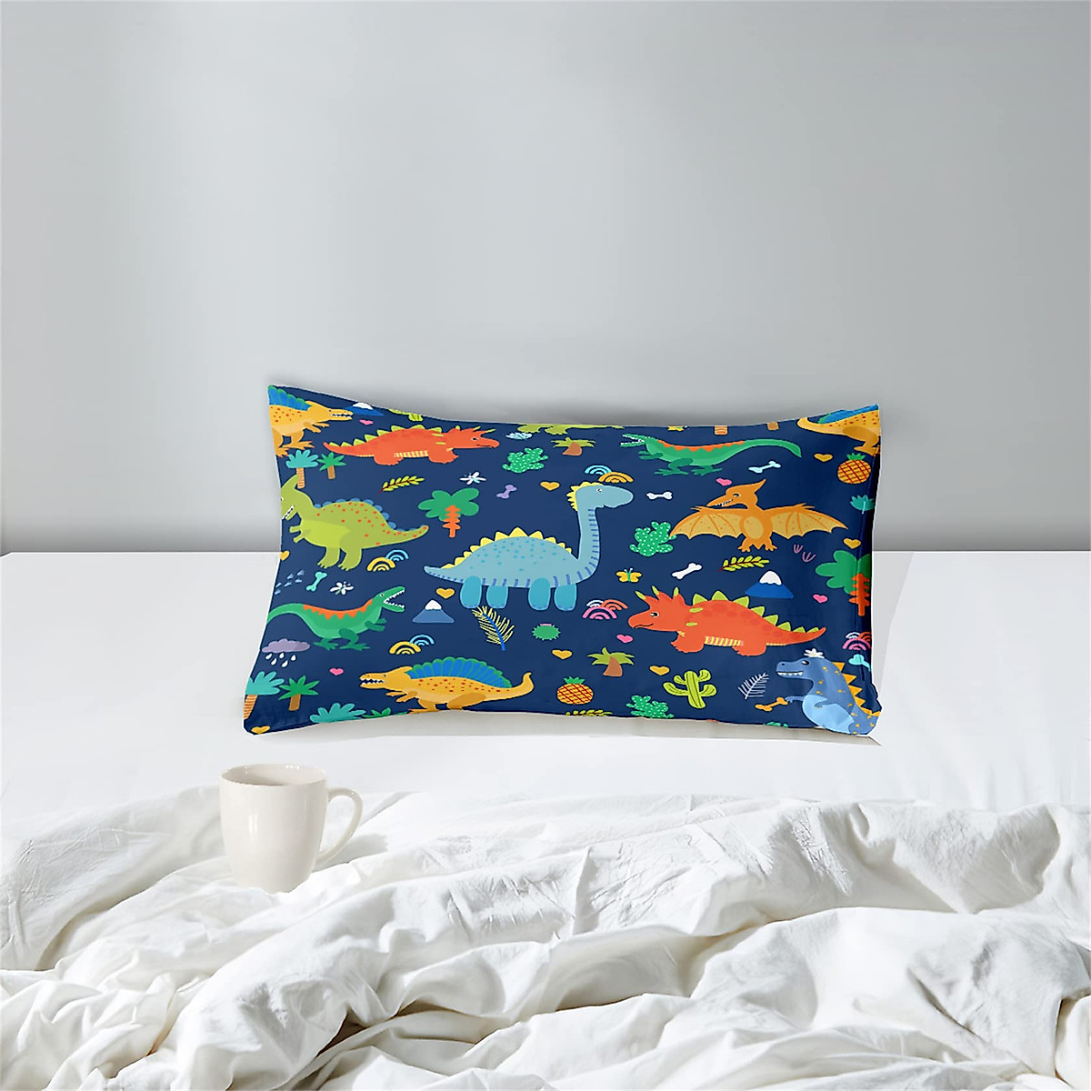 Cartoon Dinosaur Comforter Set for Kids Dark Blue Dinosaur Twin Comforter Set for Boys Dinosaur Kids Bedding Set Soft Breathable Twin Dinosaur Quilt with 1 Pillowcase for All-Season, Twin Size