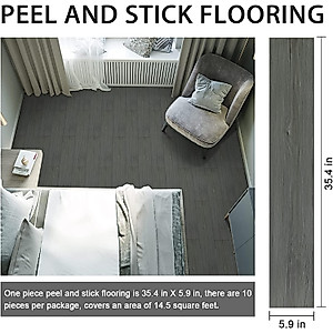 Peel and Stick Flooring Wood Plank Vinyl Flooring 35.4 in X 5.9 in Super Easy to Install 10 Pieces